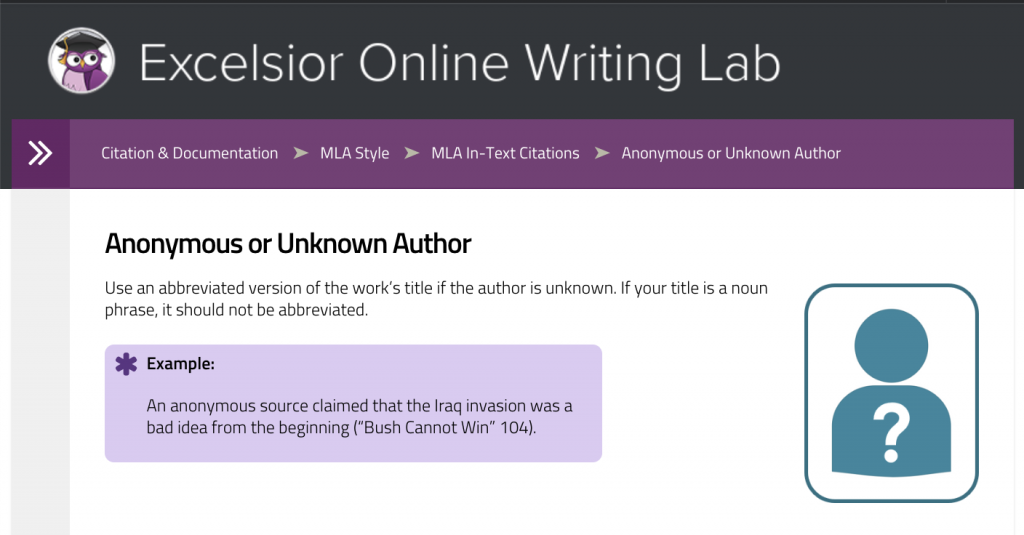 Intern s Corner Referencing And Citing Sources Part III Web Pages Excelsior OWL
